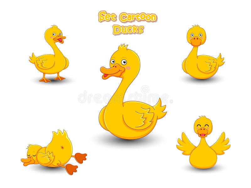 Set Cute Cartoon Ducks Characters. Vector Illustration with Cartoon ...