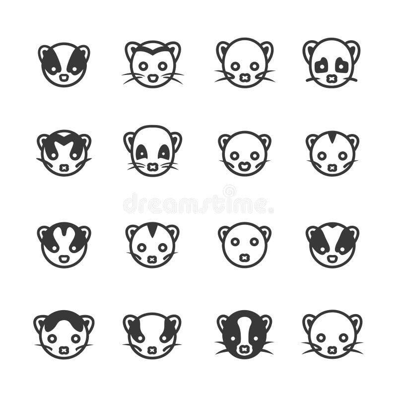 Sweet Badger and Ferret Faces: Cute Cartoon Animal Icons Stock Vector ...
