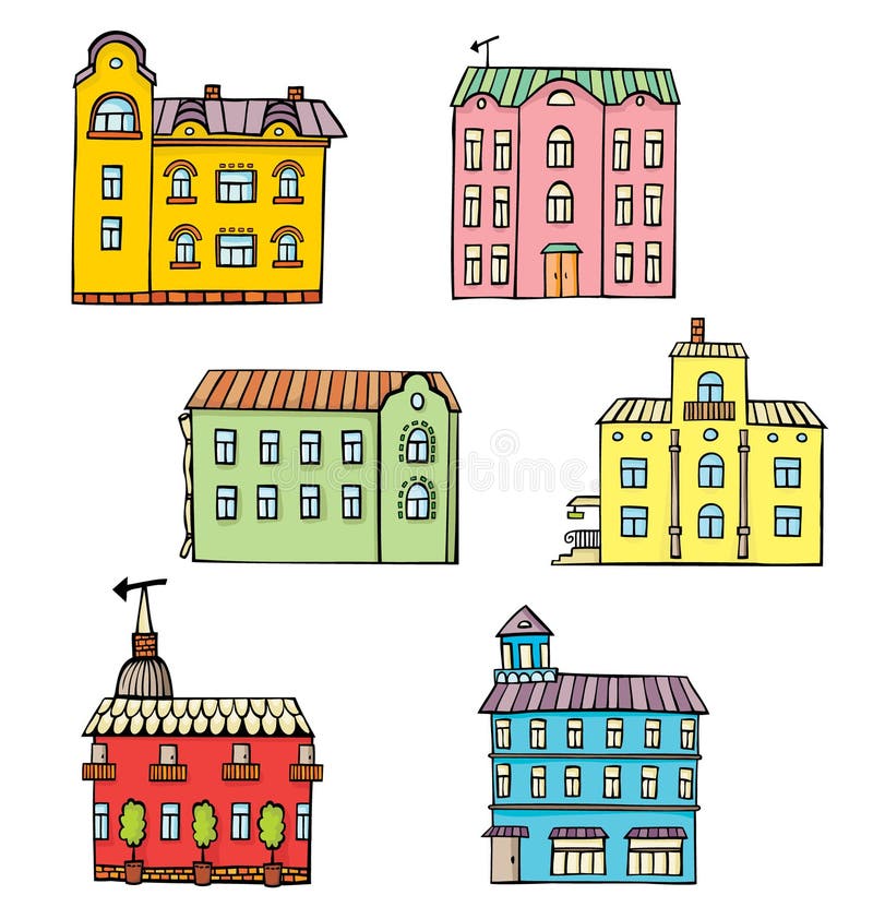 Set of Cute Cartoon Graphic Buildings I Stock Illustration ...