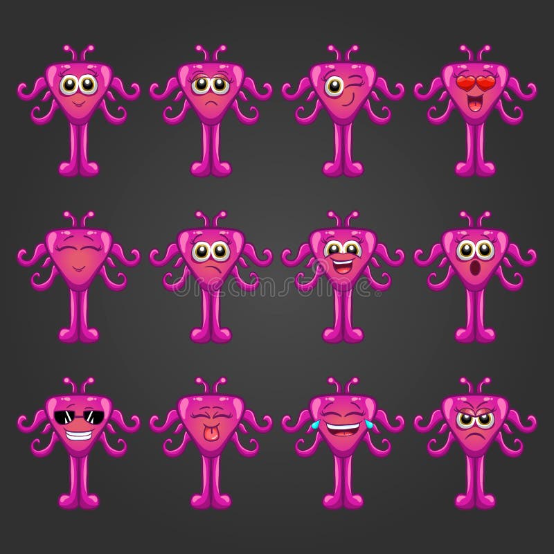 Set of Cute Cartoon Monsters with Different Emotions - 5 Stock ...