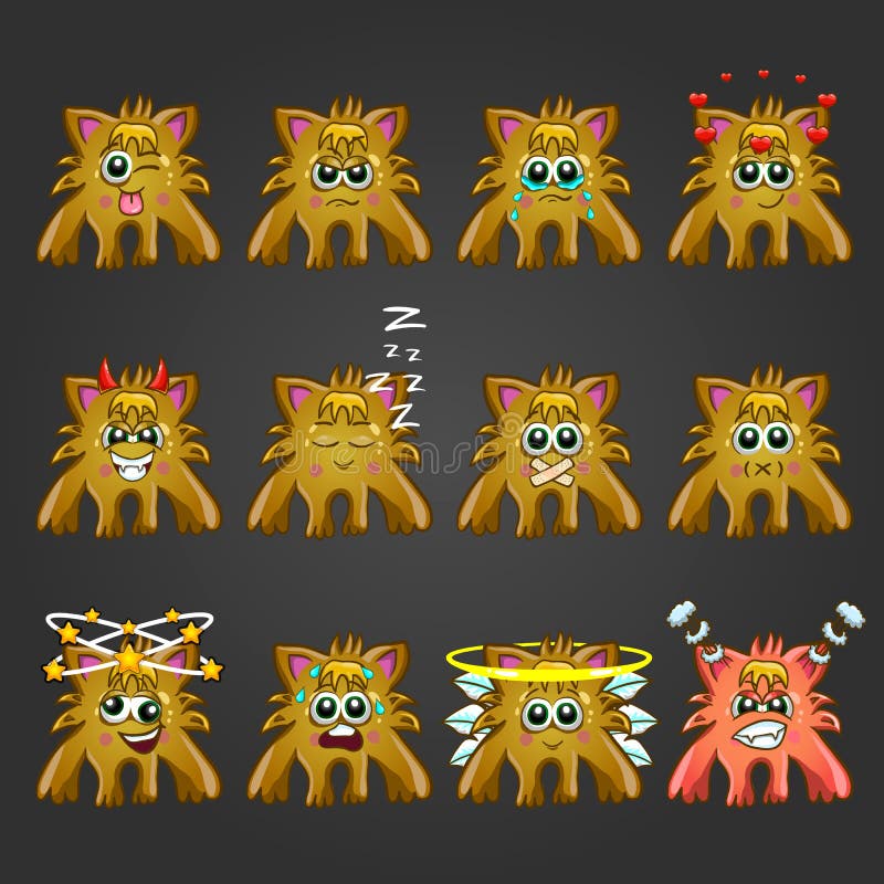 Set of Cute Cartoon Monsters with Different Emotions - 2 Stock ...