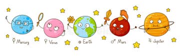 Set of Cute Cartoon Planets Stock Vector - Illustration of science ...