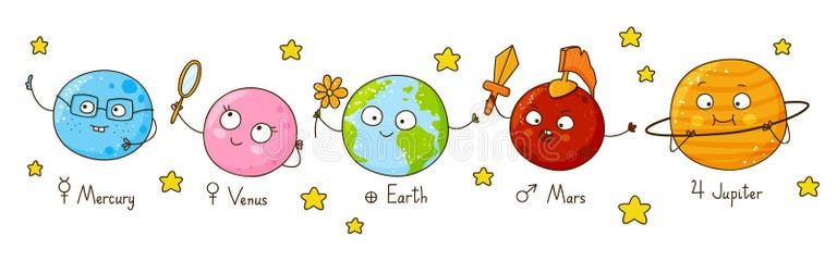 Set of Cute Cartoon Planets Stock Vector - Illustration of science ...