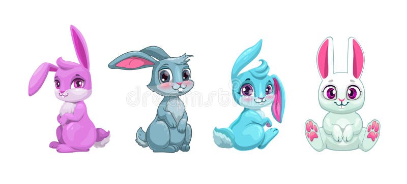 Set of Cute Cartoon Rabbits. Vector Bunny Icon. Stock Vector ...