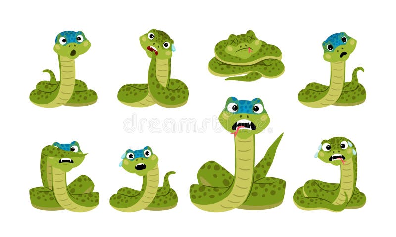 Set of Cute Cartoon Scared Snakes Characters, Isolated Vector ...
