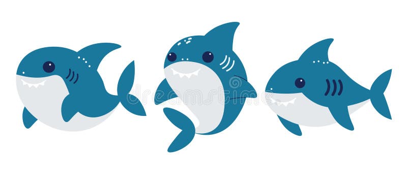 Set of Cute Cartoon Sharks. Flat Vector Illustration Stock Vector ...