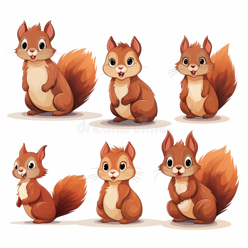 Squirrels Set. Cute Cartoon Animals Stock Illustration - Illustration ...