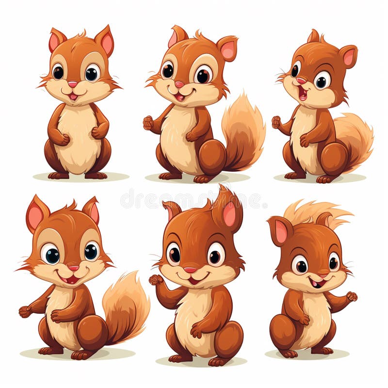 Squirrels Set. Cute Cartoon Animals Stock Illustration - Illustration ...