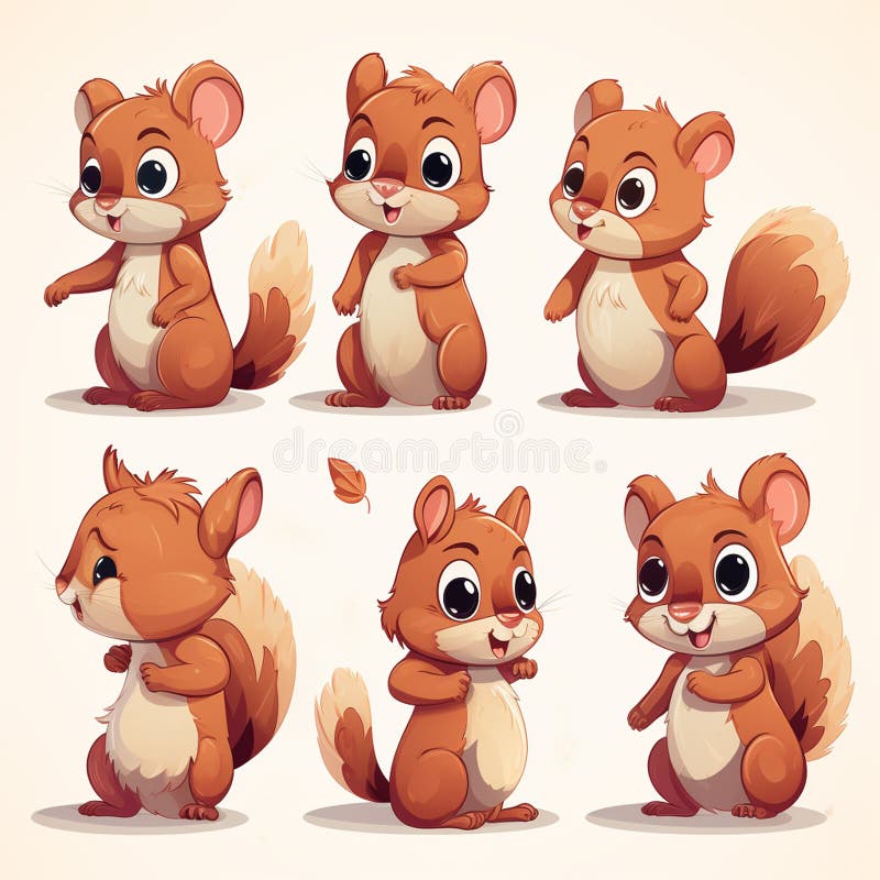 Squirrels Set. Cute Cartoon Animals Stock Illustration - Illustration of canada, squirrel: 293937238
