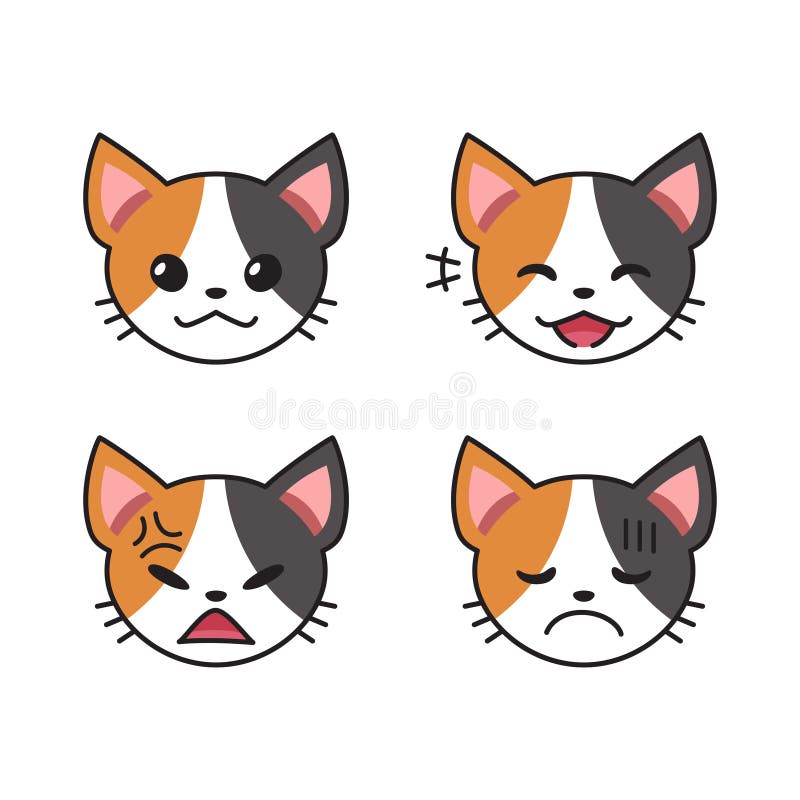 Set of Cute Cat Faces Showing Different Emotions Stock Vector ...