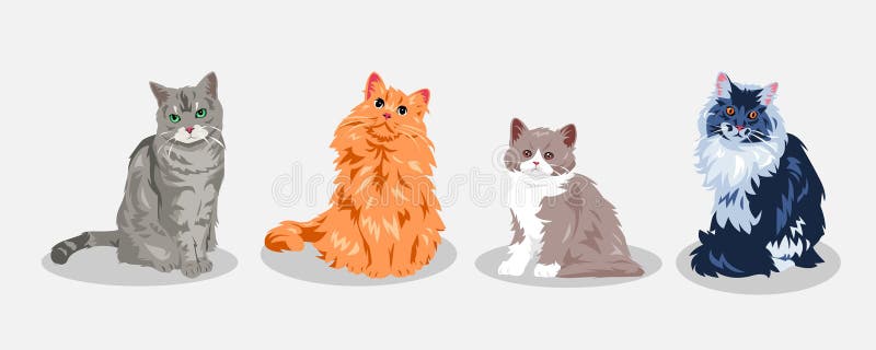 Set of Cute Cats with Different Types, Size, Gestures, Expressions ...