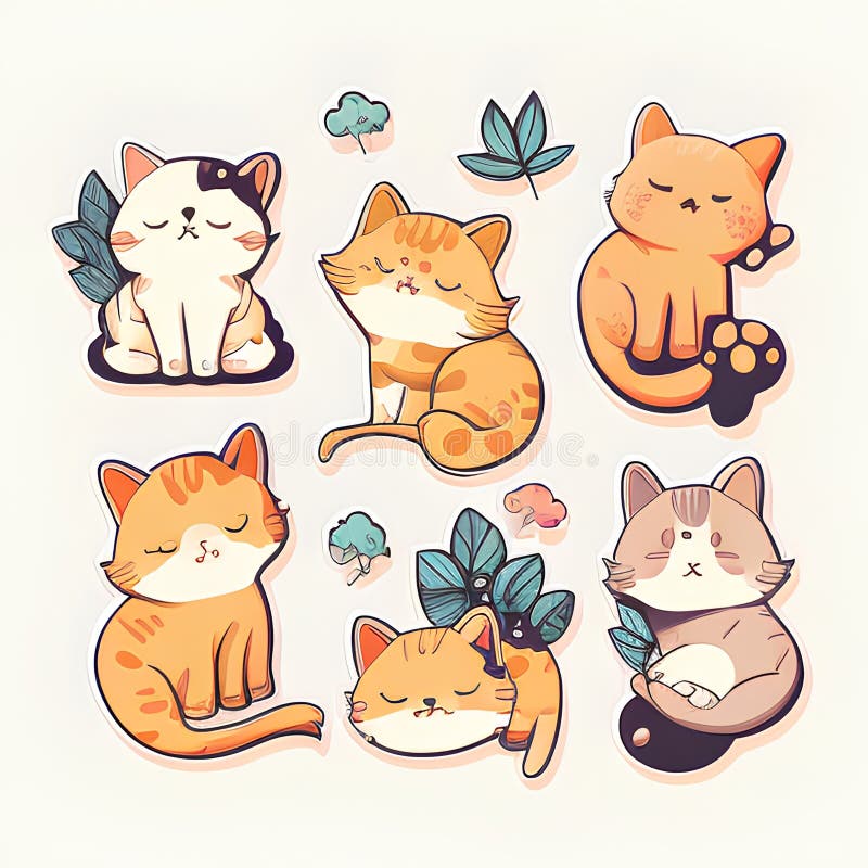 Set of Cute Cats. Vector Illustration. Cute Cartoon Kittens Stock Illustration - Illustration of ...