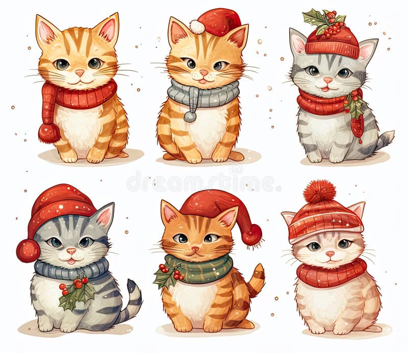 Set of Cute Cats Winter Illustration in Cartoon Style Stock ...