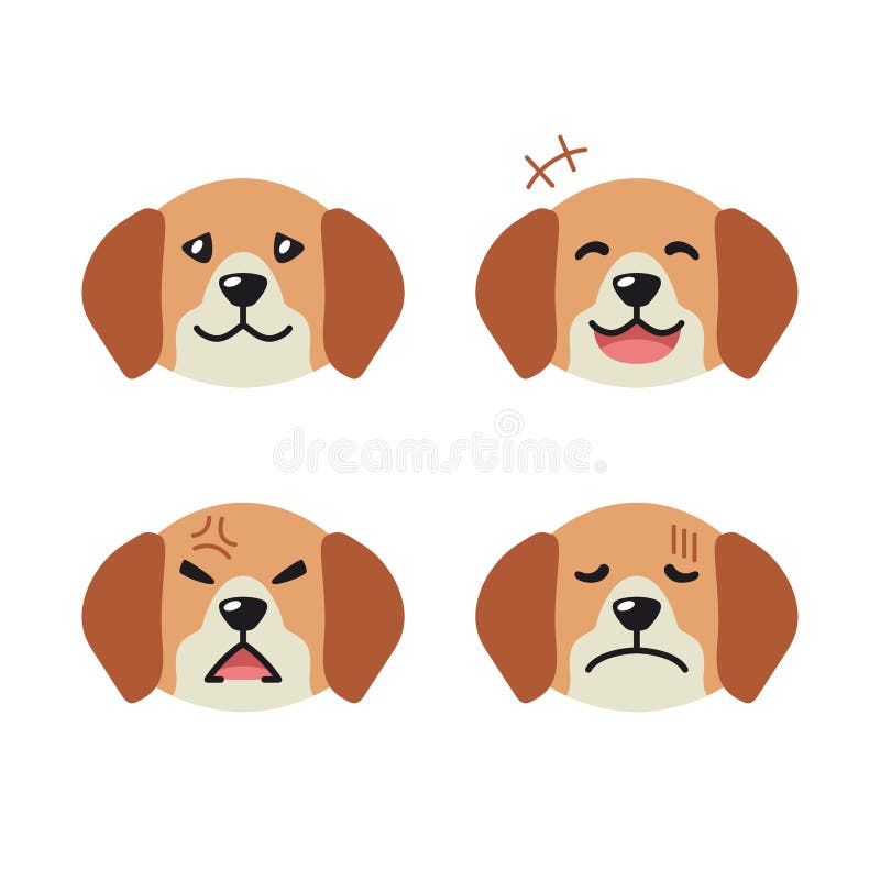 Set of Cute Character Beagle Dog Faces Showing Different Emotions Stock ...