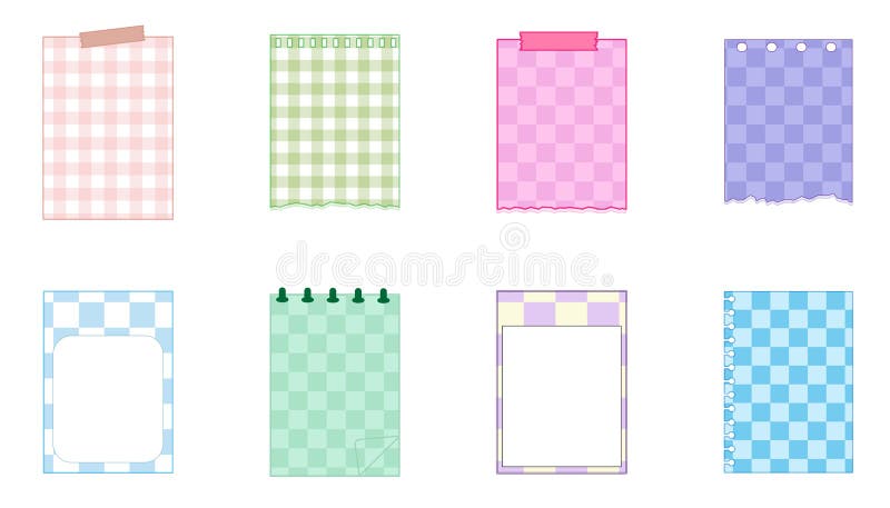 Set of the Cute Checkerboard Paper, Notepad, Memo, Planner, Reminder ...