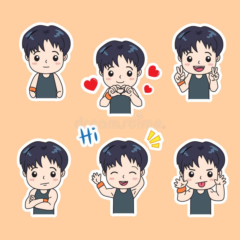 Set of Cute Chibi Boy with Different Expression 2 Stock Vector ...