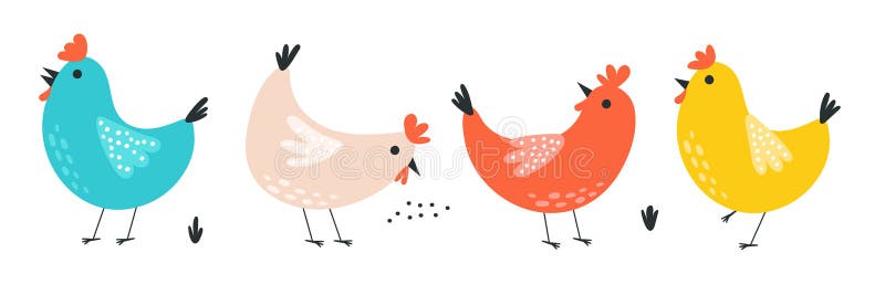 Set with Cute Chickens. Vector Illustrations Stock Vector ...