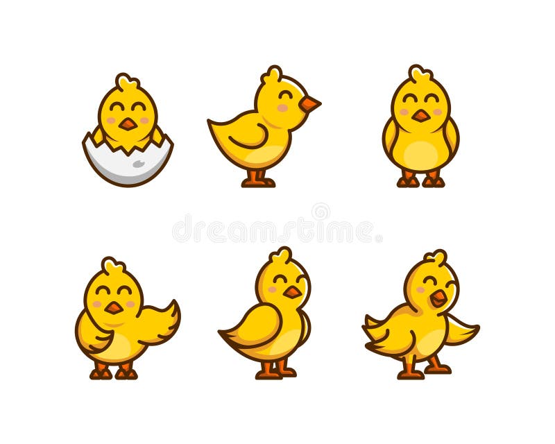 Set a Cute Chicks Mascot Logo.vector Cartoon Chicks Cute Character ...