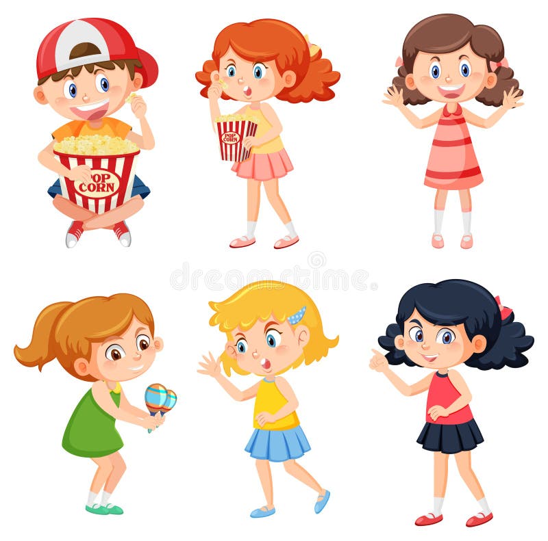 Set of Cute Children Cartoon Character Stock Vector - Illustration of ...