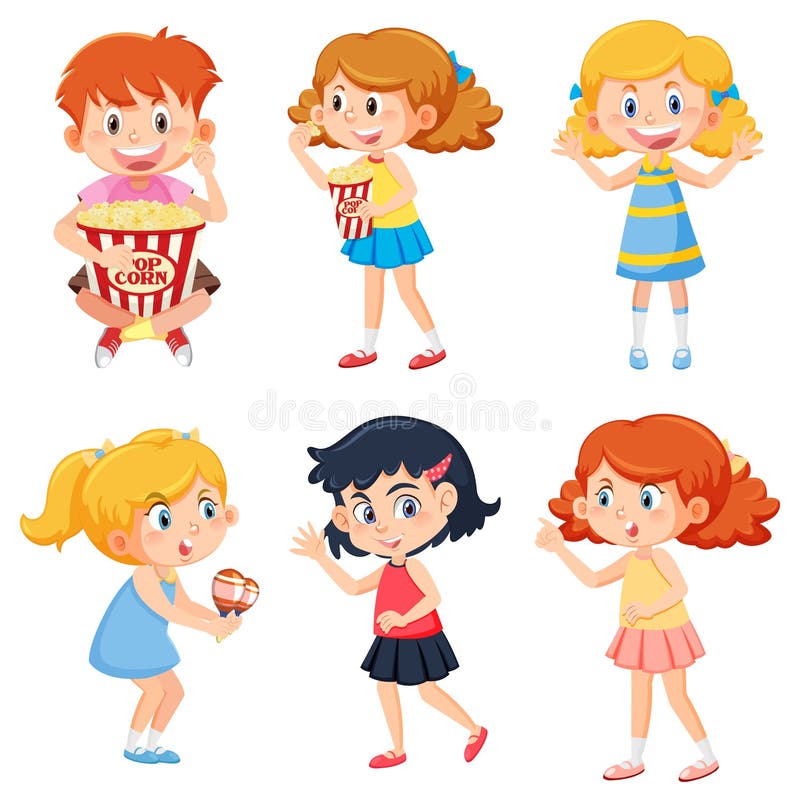 Set of Cute Children Cartoon Character Stock Vector - Illustration of ...
