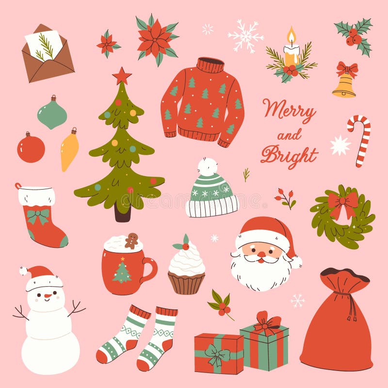 Set of Cute Christmas and Winter Items. Vector Graphics Stock Vector ...