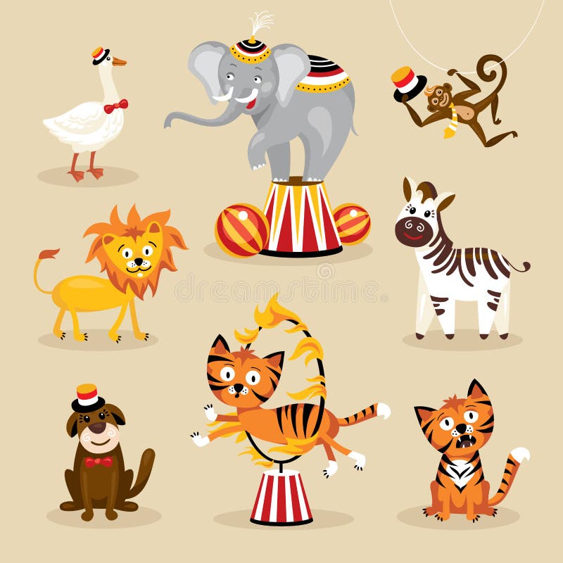 Set of cute circus animals stock vector. Illustration of decoration ...
