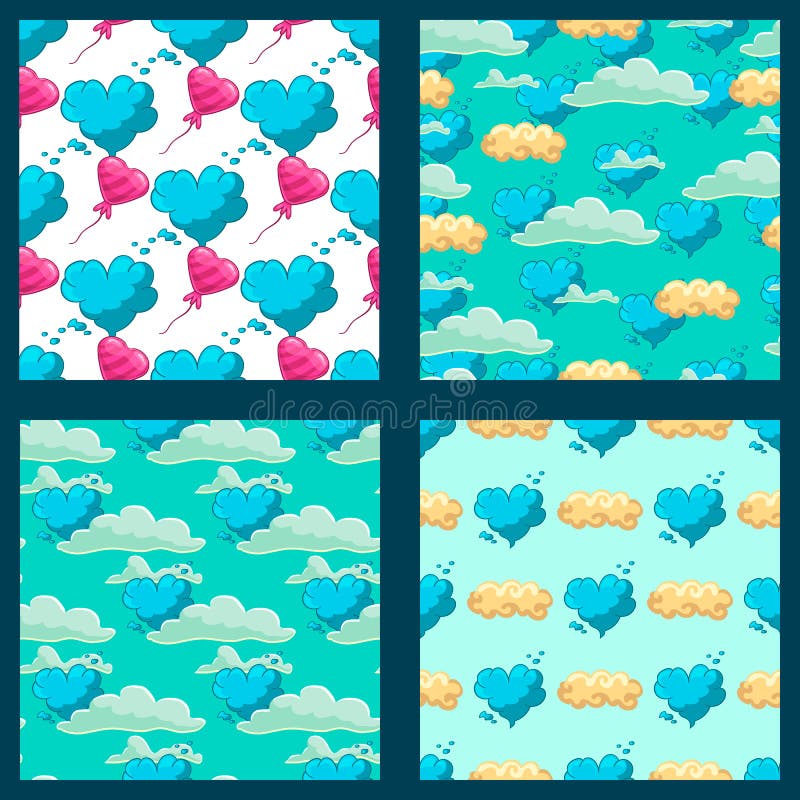Set with Cute Cloud Cartoon Seamless Pattern Stock Vector ...