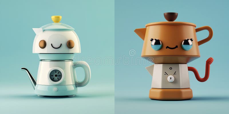 Set of Cute Coffee Maker Machine. 3D Cartoon Animation Style Stock ...