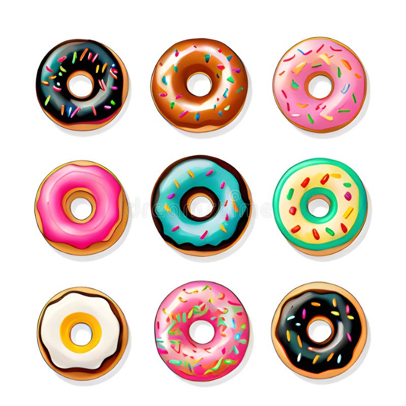 Set Cute Colorful Donuts with Different Colors. Watercolor Style, AI ...
