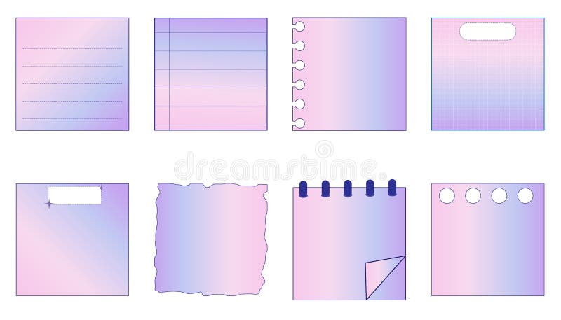 Set of the Cute Colorful Gradient Planner, Notepad, Memo, Grid Paper ...