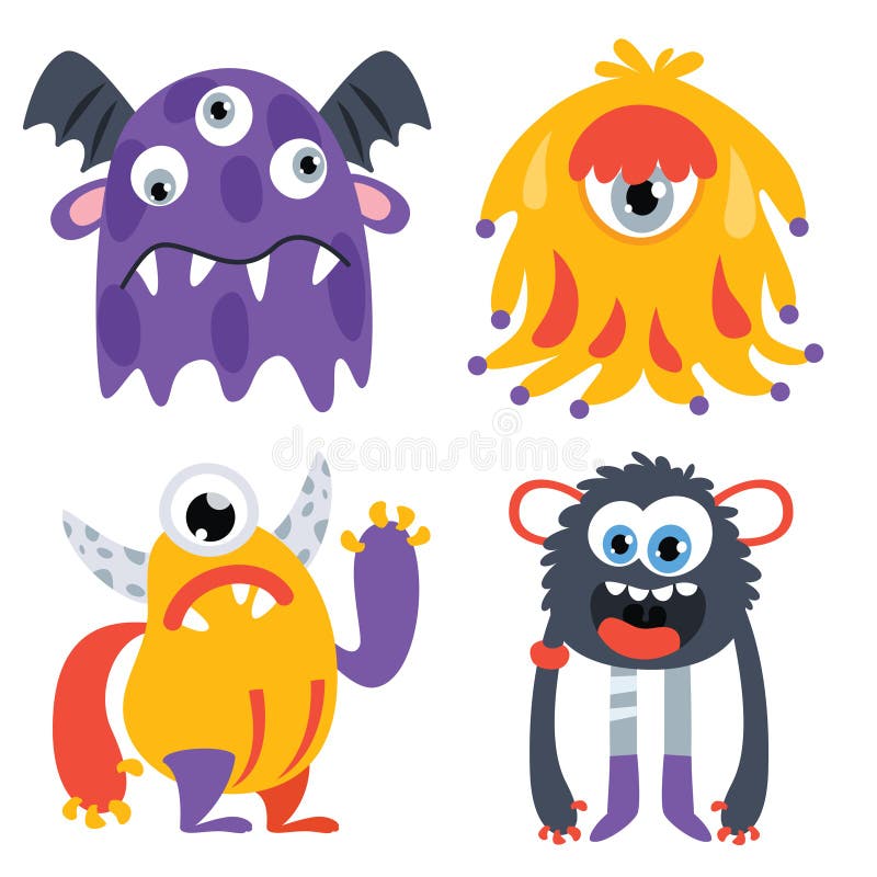 Set of Cute Colorful Monsters Stock Vector - Illustration of fairy ...