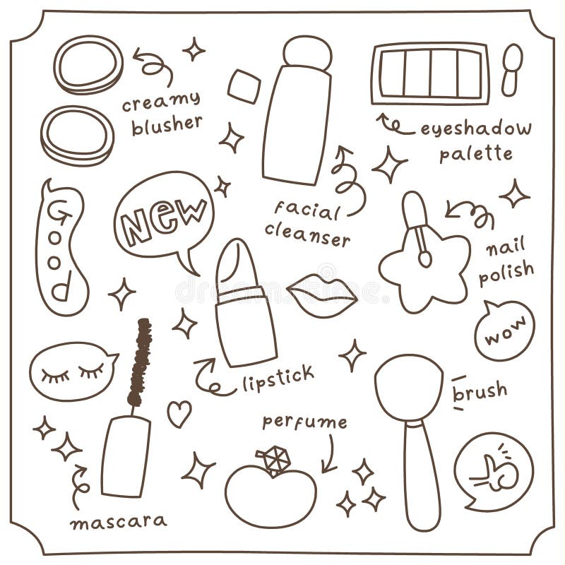 Set of Cute Cosmetic Doodles Collection Stock Vector - Illustration of ...