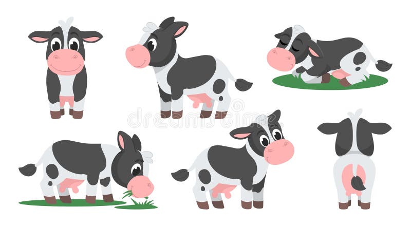 Set of Cute Cows in Different Poses and Angles. Stock Illustration ...