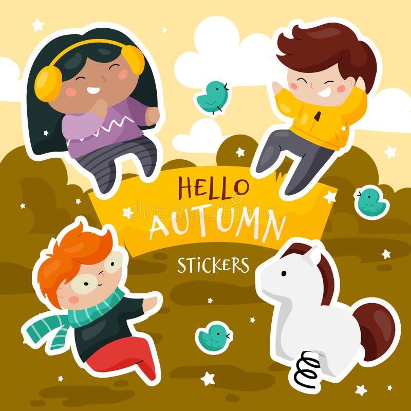 Set of Cute Creative Stickers Templates of a Group of Multi-ethnic ...
