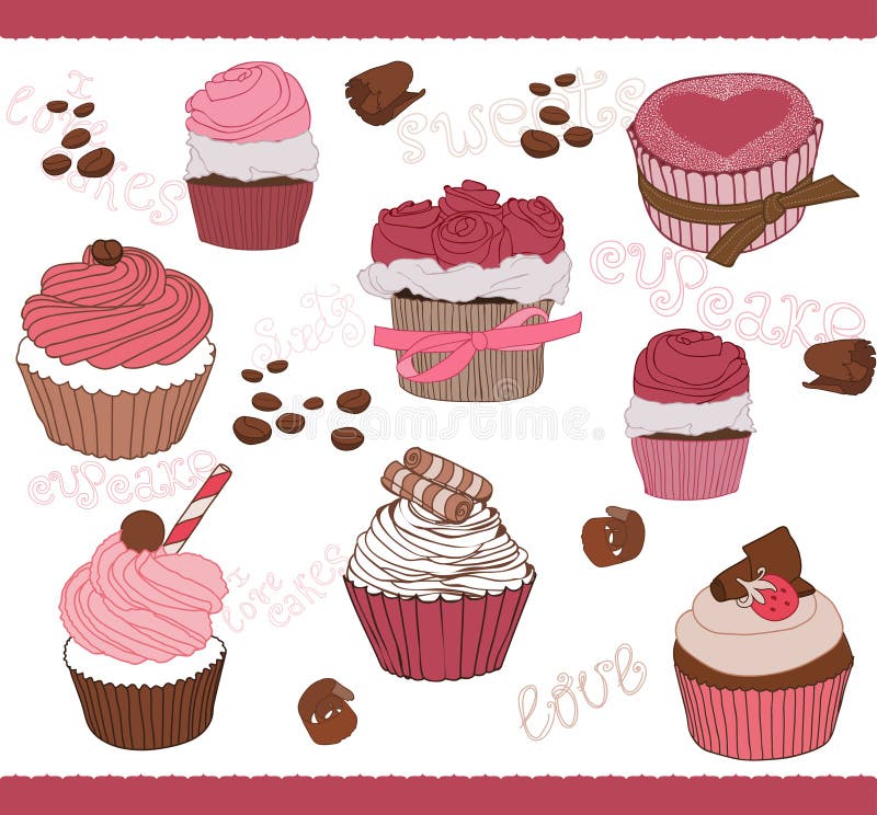 Set of Cute Cupcakes for Design Stock Vector - Illustration of ...