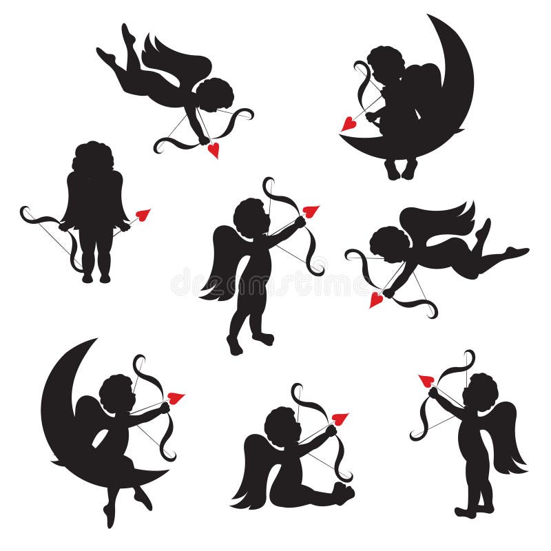 Set of Cute Cupid on White Background Stock Vector - Illustration of ...