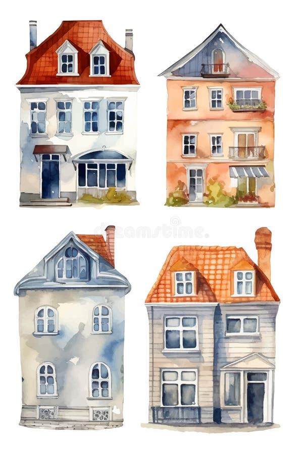Set of Cute Decorative Simple Houses Stock Vector - Illustration of ...