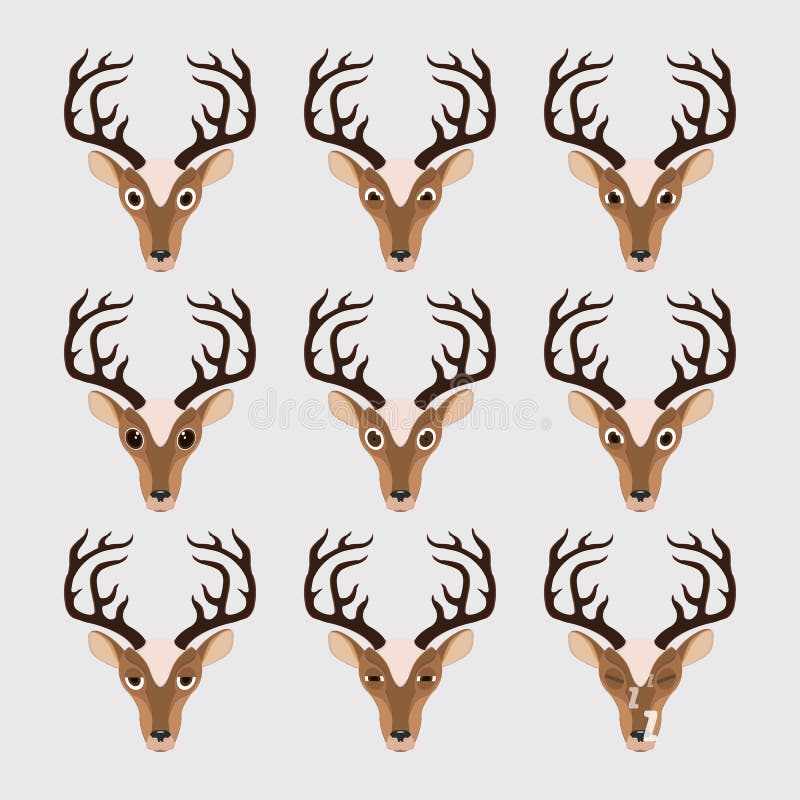 Set of Cute Deer Emoticons. Stock Vector - Illustration of horned ...