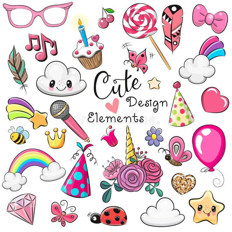 Set of Cute Design Elements Stock Vector - Illustration of ball ...