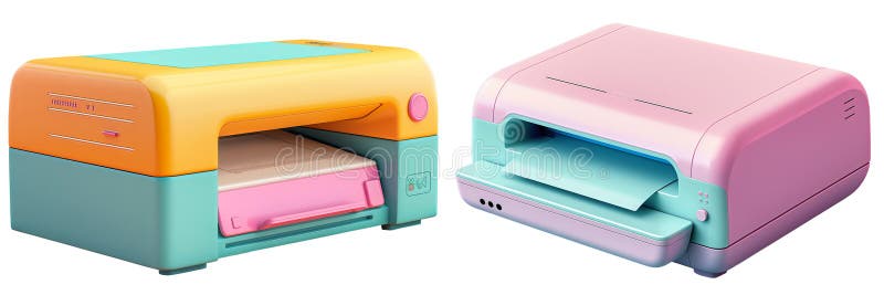 Set of Cute Desktop Printer. 3D Cartoon Animation Style Stock Photo ...