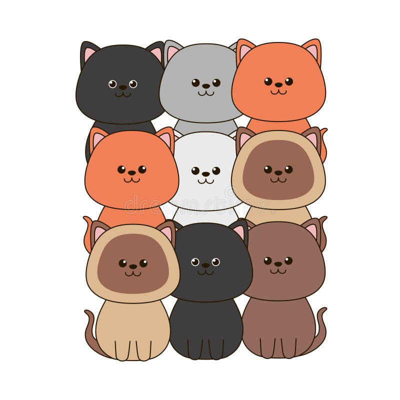 Set of Cute Different Cats. Flat Design for Poster or T-shirt. Vector ...