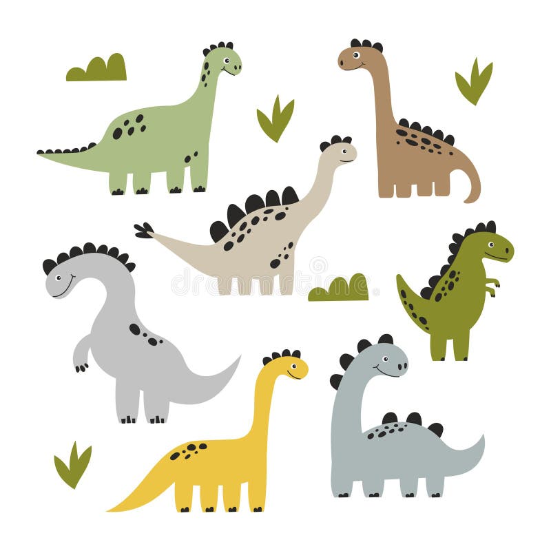 Set of Cute Dinosaurs. Cartoon Funny Jurassic Animals Stock Vector ...