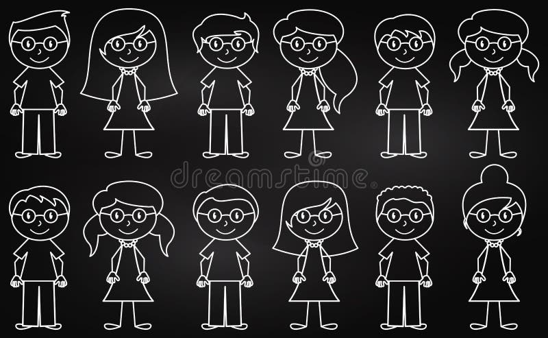 Set of Cute and Diverse Chalkboard Stick People in Vector Format Stock ...