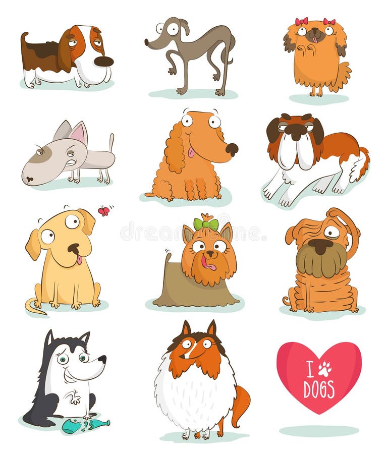 Set of Cute Dog Characters Isolated on White Stock Vector ...