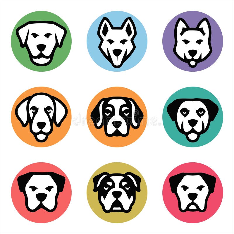 Set of Cute Dogs Circle Icon Vector Illustration Stock Vector ...