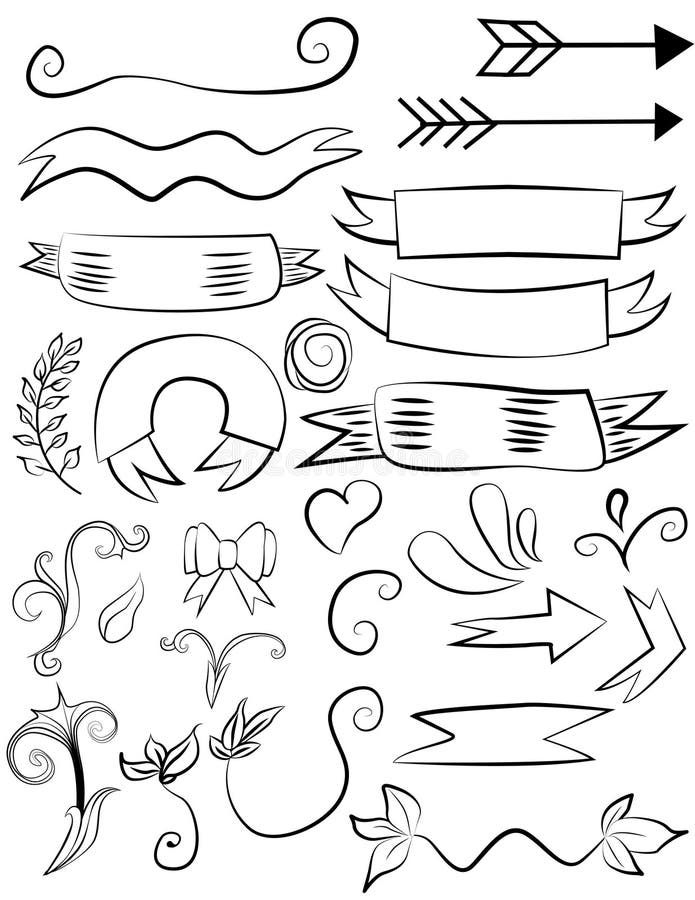 Set of Cute Doodle Banners, Floral Elements and Hearts Stock Vector ...