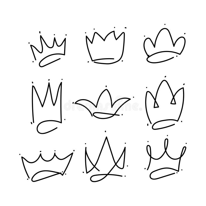 Set Cute Doodle Hand Drawn Royal Crown Collection Stock Illustration ...