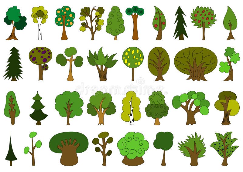Cute Doodle Trees, Tree Doodles Set, Isolated on White Stock Vector ...