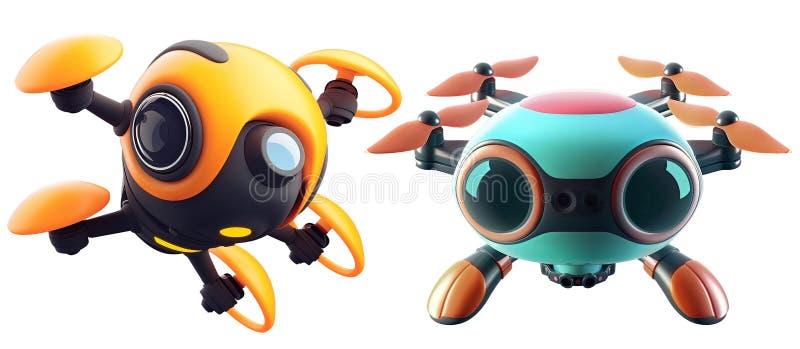 Set of Cute Drone Device. 3D Cartoon Animation Style Stock Illustration ...
