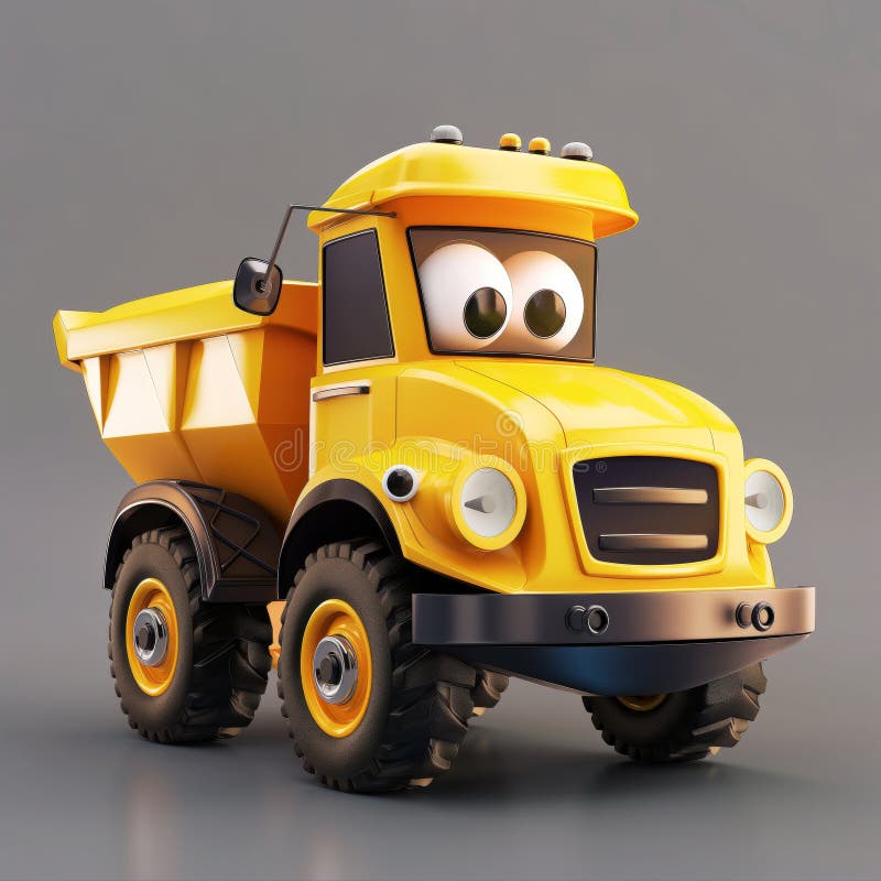 Set of Cute Dump Truck. 3D Cartoon Animation Style Stock Image ...